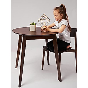 DAIVA CASA Orion Round Wooden Dining Table Birch Circle Dinner Table Solid Wood Kitchen & Dining Room Tables/Scandinavian Furniture Mid Century Modern Table Brown Small Dining Room Table 31 inch