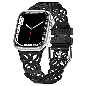 Wearlizer Thin Floral Lace Cutout Band Compatible with Apple Watch 38mm 40mm 41mm Stylish Women Silicone Sport Band Cute Feminine Hollow-Out Replacement Straps for iWatch SE Series 8/7/6/5/4/3/2/1