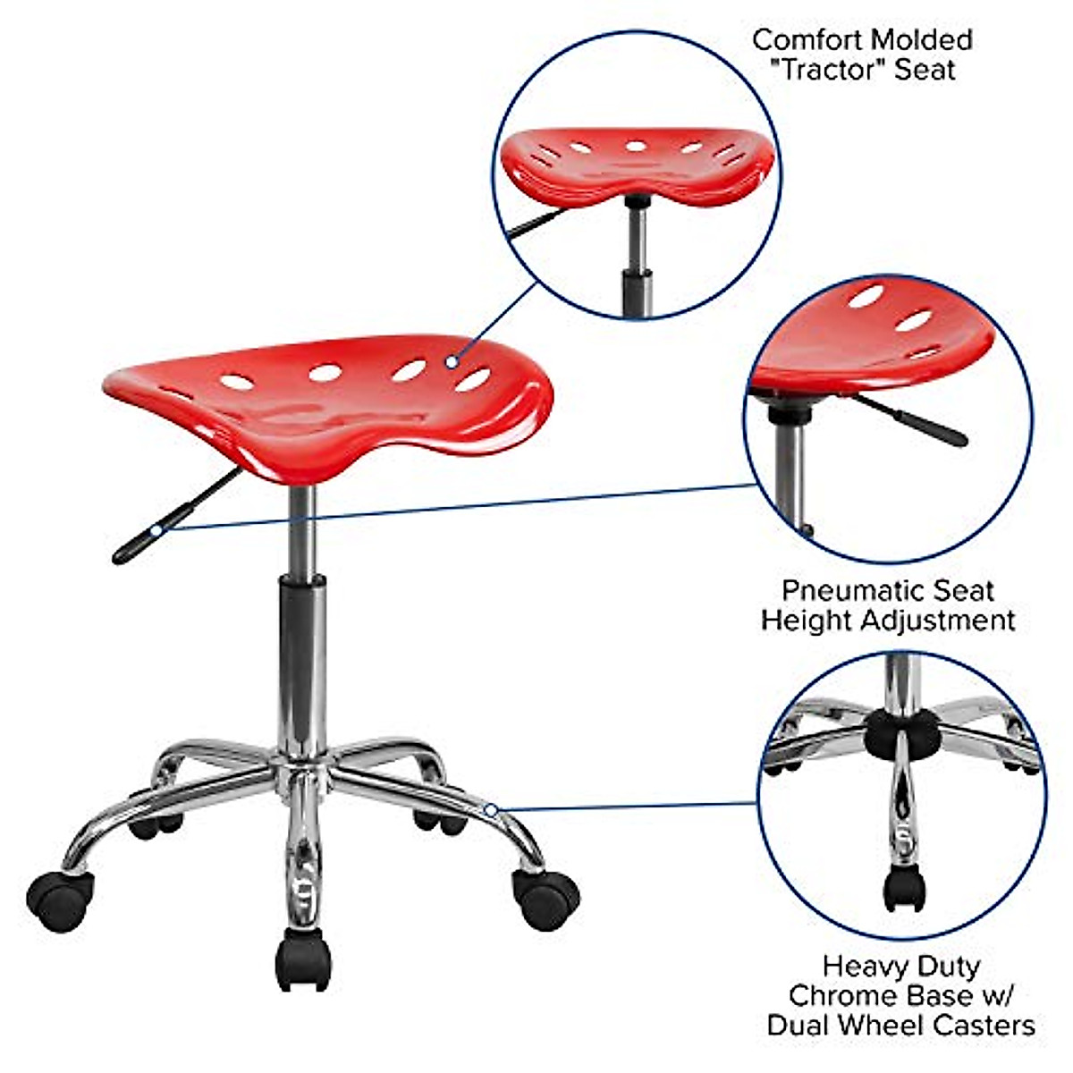 Flash Furniture Taylor Vibrant Red Tractor Seat and Chrome Stool