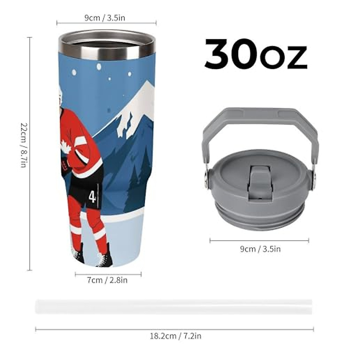 WITHSBKK 30oz Car Cup Ice Hockey Player Printed with Portable, Stainless Steel Travel Mug, Vacuum Insulated Tumbler And Straw, Leakproof for Car & Outdoor, UV Printed Design
