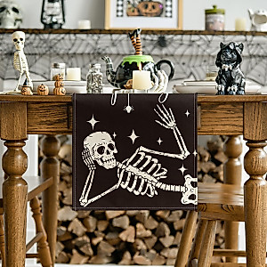 Artoid Mode Spooky Skeleton Spider Bone Halloween Table Runner, Holiday Kitchen Dining Table Decoration for Home Party Decor 13 x 72 Inch