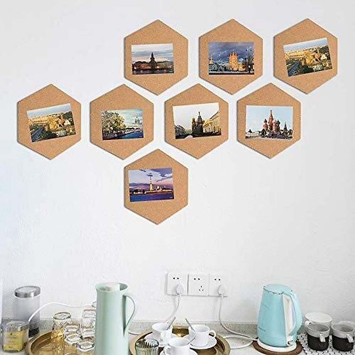 JF-XUAN Hexagon Cork Collage Board, Pin Board Decoration, Wall Cloth Bulletin Board, Very Thick 10 Piece, with Full Adhesive Back Side - Complimentary 50 Pieces Circuit Boards