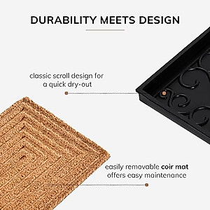 Anji Mountain AMB0BT4F-018 Black Rubber Boot/Shoe Tray with Coir, Fits 4 Pair (46.5" Wide), Rectangle Embossed Insert