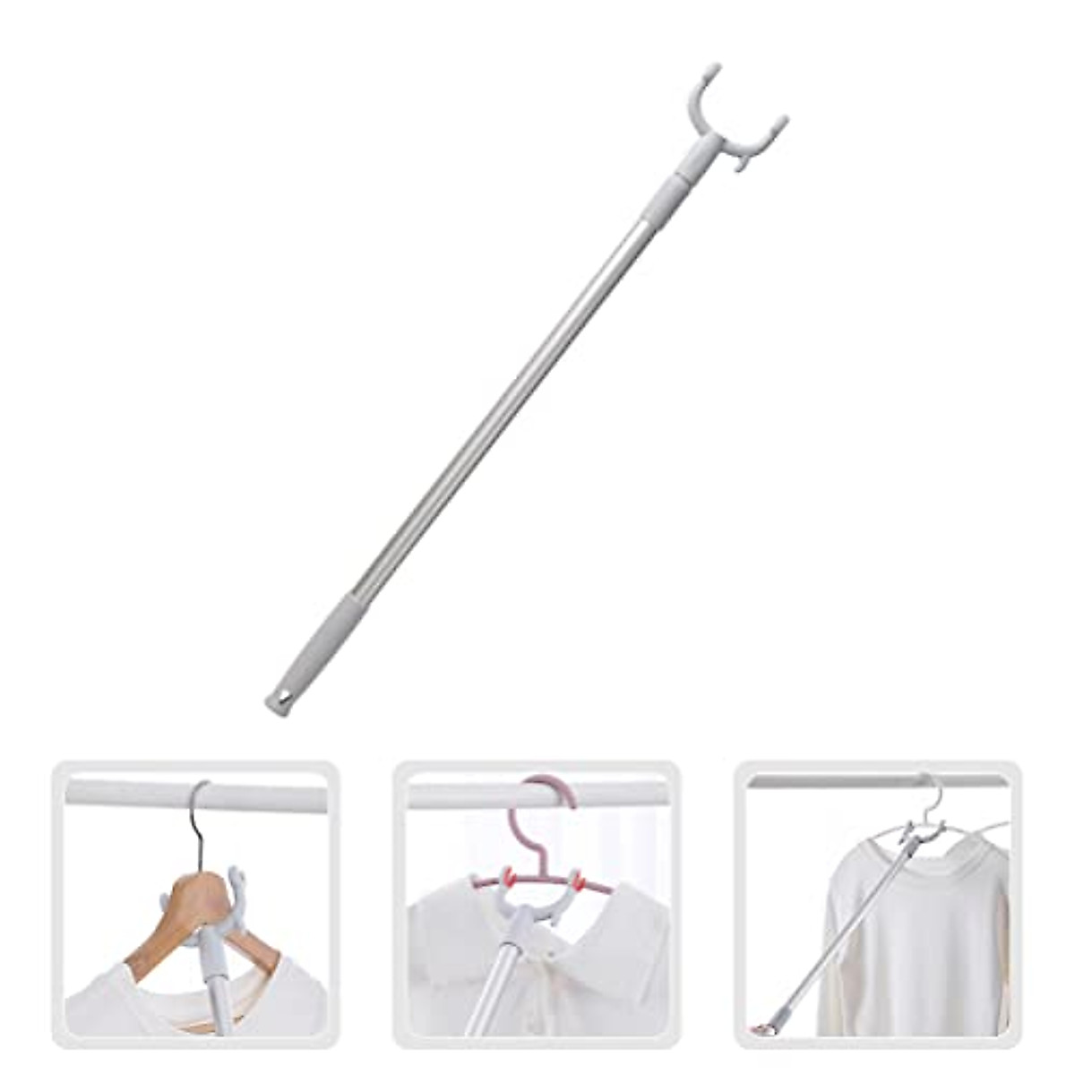 Veemoon Metal Hangers Clothesline Outdoor Adjustable Hanger Retriever Clothes Drying Pole Garment Reaching Hook Dressing Stick Retractable Rods (As Shown) Metal Hangers Clothesline Outdoor