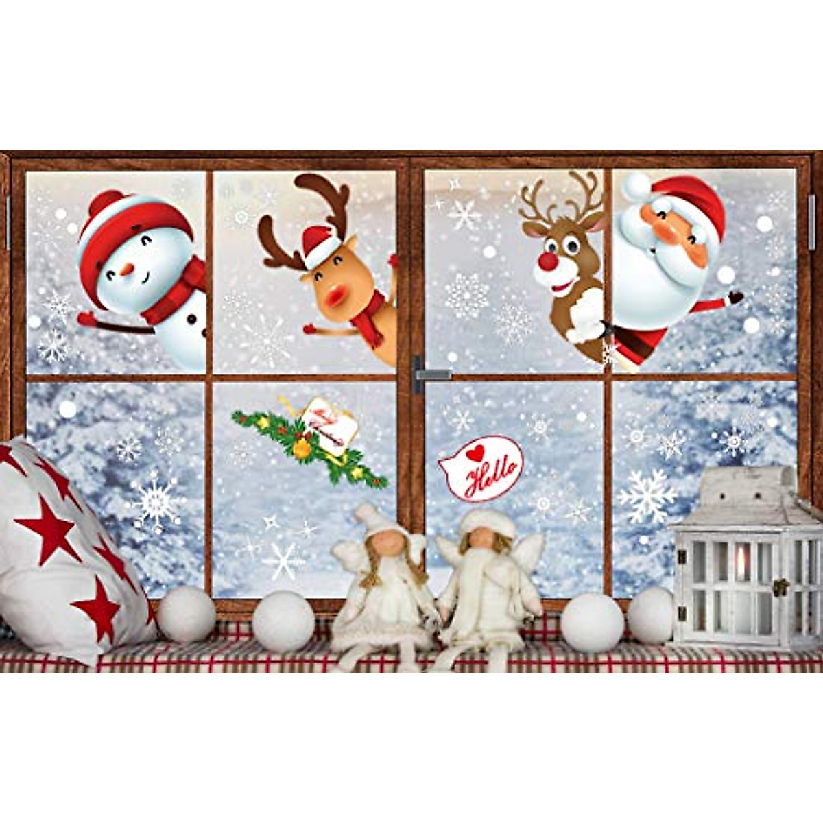 130PCS Christmas Window Clings Stickers,Christmas Decorations,Santa Claus, a Lovely Deer, Snowman, Small Gifts, Christmas Windows Decals can Remove The Sticker, Used for Christmas Decoration