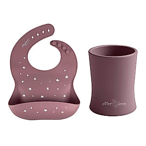 otterlove Natural Grip Silicone Cup and Waterproof Silicone Bib - Woodchuck Stars Bundle