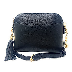 lola mae Dome Satchel Crossbody Bag for Women, Lightweight Multi Pockets Messenger Shoulder Purse Top Zipper (Black)