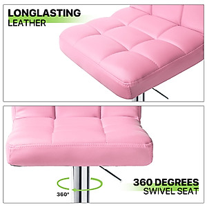 Magshion Faux Leather Bar Stools Adjustable 360 Degree Swivel Backrest Footrest Barstool Set of 4, Pink