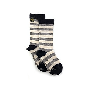 WARRIOR ALPACA SOCKS - Children's Baby Alpaca Wool Toddler Socks, Fun Stripes with Non-Skid Alpaca Appliqués 1 PAIR (12-24 Months, Grey Stripe/Black)