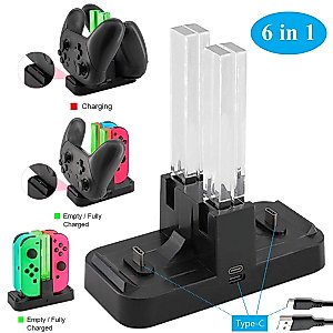 Whiteoak Pro Controller 6 in 1 Charger for Nintendo Switch Joy-Con Charging Dock Station Stand with LED Charging Indicator, [Upgrade Version] with Free Type C Cable