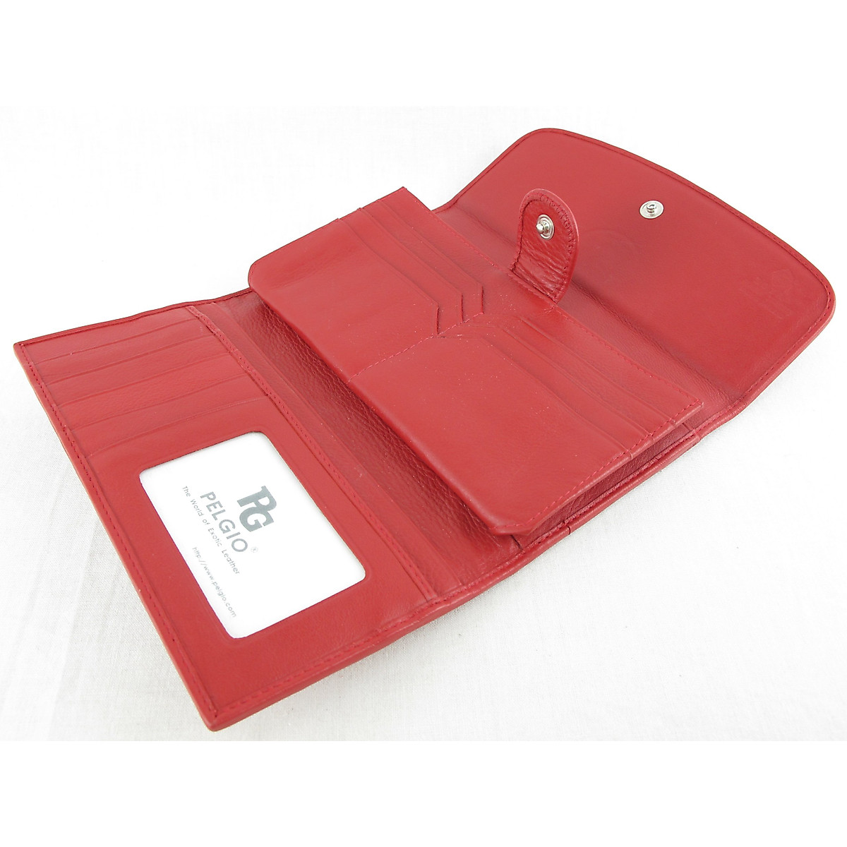 PELGIO Genuine Polished Stingray Skin Women's Trifold Clutch Wallet (Polished Black) (Black)