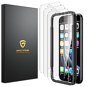 ImpactStrong Shatterproof Tempered Glass Screen Protector for iPhone 8/7 / 6s / 6 [Easy Installation Frame] [Bubble Free] [9H Hardness] [Full Coverage] Case Friendly, 4.7 Inch - (3-Pack)