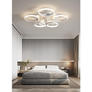 Anyeark Low Profile Ceiling Fan with Light Modern, Bedroom Ceiling Smart Fan with LED, Fandelier Ceiling Fan Flush Mount 25.6-inch, 3000K-6500K Stepless Color Change, Assembly Required (White)