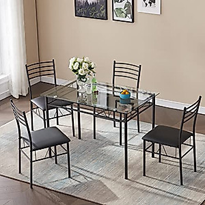 VECELO Kitchen Dining Room Table and Chairs 4, 5-Piece Dinette Sets, Space Saving, Matte Black