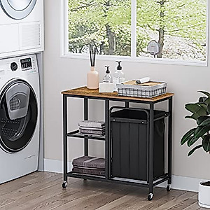 Bennio Brenny Laundry Hamper Cart with Shelves, Laundry Basket with Lid & Wheels, 2 Section Laundry Sorter, Steel Frame and Top Shelf, Pull-Out and Removable Oxford Fabric Laundry Bags