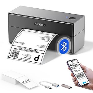 Bluetooth Thermal Label Printer, Munbyn 4x6 Shipping Label Printer for Shipping Packages, Compatible with iOS, Android, PC, Mac, Chrome OS, Etsy, Ebay, Shopify, Amazon, USPS and More