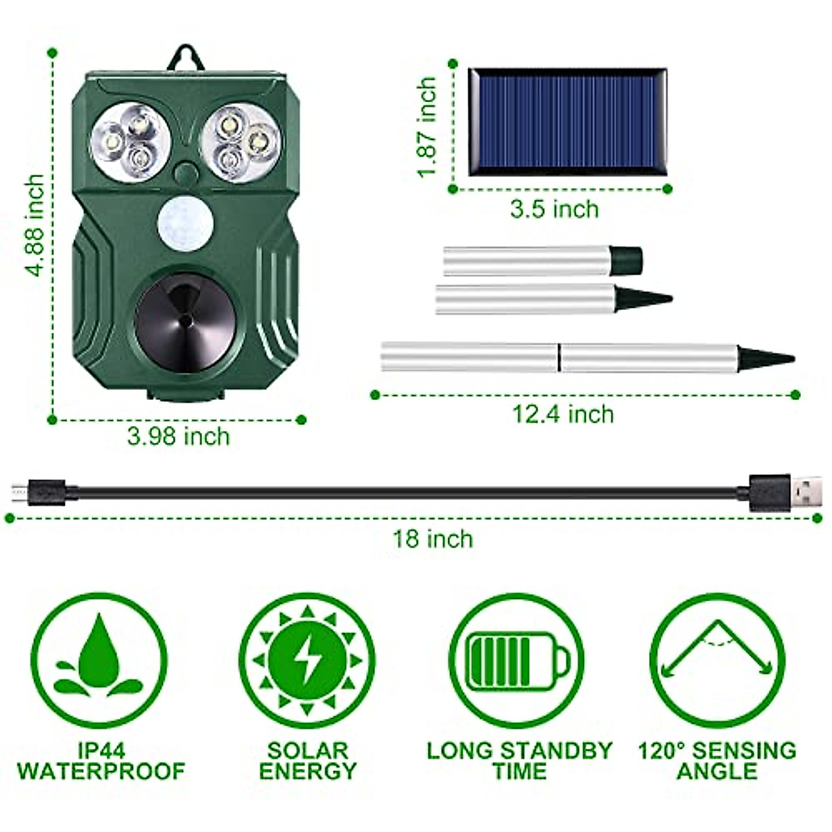 3 Pack Ultrasonic Solar Animal Repeller Outdoor Coyote Deer Repellent Devices for Garden, Deterrent with Motion Sensor, Strobe Light, Cat Deer Skunk Rat Repellent