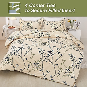 JSD Leaves Printed Duvet Cover Set Queen Size, 3 Piece Soft Microfiber Comforter Covers Zipper Closure
