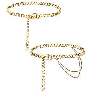 LOREMOW 2 Pcs Waist Chain Belt for Women Metal Belly Waist Chain Chunky Belt Chain Multilayer Chain for Dress Jeans G120