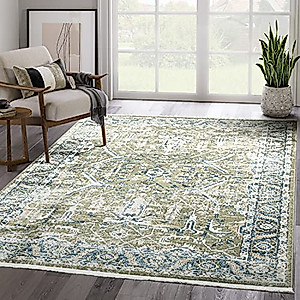 Abani Savoy Collection Area Rug - Intricate Blue/Green Vintage Design 7'9" x 10'2" - Easy to Clean - Durable for Kids & Pets - Non-Shedding - Medium Pile - Soft Feel - Living Room, Bedroom & Office