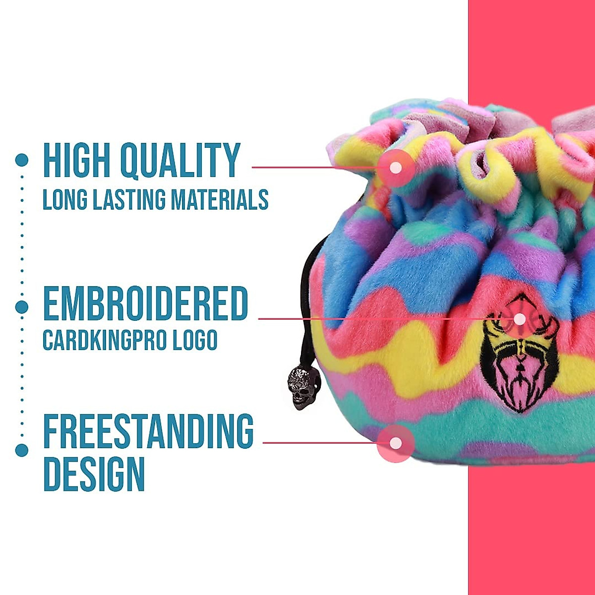 CardKingPro Immense - OCD Edition - Dice Bags with 15 Pockets - Rainbow & Pink - Capacity 200+ Dice - Great for Dice Hoarders [Patented Design]