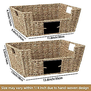OUTBROS Storage Box Hand-Woven Wicker Storage Baskets, Multipurpose Open-Front Bin with Handles, Shelf Nesting Baskets, Desktop Makeup Organizer Container with Built-In Carry Handles, Seagrass