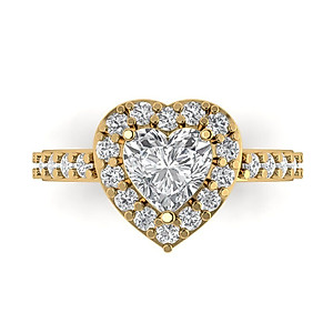 2.03 Ct Heart Cut Clear Simulated Diamond 14K Yellow Gold Halo Solitaire with Accents Engagement Promise Bridal Ring Size 3.5