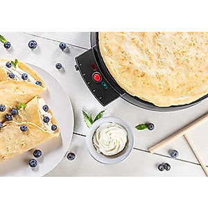 12" Griddle & Crepe Maker, Non-Stick Electric Crepe Pan w Batter Spreader & Recipe Guide- Dual Use for Blintzes Eggs Pancakes, Portable, Adjustable Temperature Settings- Easter Morning Breakfast, Gift