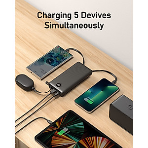 VEEKTOMX Power Bank with Built in Cables 20000mAh, Portable Charger for iPhone, USB C LED Display External Battery iPhone Charger Compatible with iPhone, iPad, Samsung and Android Devices for Travel