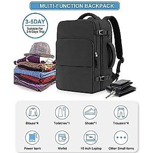 Beraliy Large Travel Backpack, Personal Item Bag for Airlines, Carry On Luggage, Hiking Backpack,Laptop Backpack, Lightweight College Work Gym Weekender Bag Men Women, Black