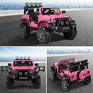 JOYMOR 2 Seat Ride on Truck, 12V Kids Electric Battery Powered Car with Remote Control, Motorized Toddler Vehicles Truck Toy, Adjustable Speeds, MP3 Player, LED, Horn (Two seat, Pink)