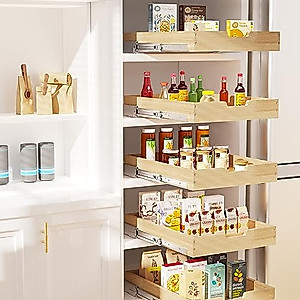 Sikarou Wood Pull Out Cabinet Organizer 14" W x 21" D, Heavy-Duty Sliding Drawers for Inside Cabinets Storage and Organization for Kitchen, Pantry, Bathroom