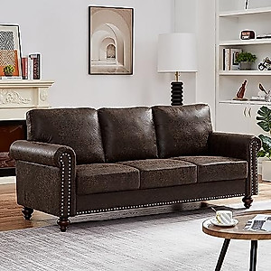 Morhome Comfy Modern Top Grain Leather Sofa Sectional Couch with Wooden Basefor Apartment, Small Space, Light Brown