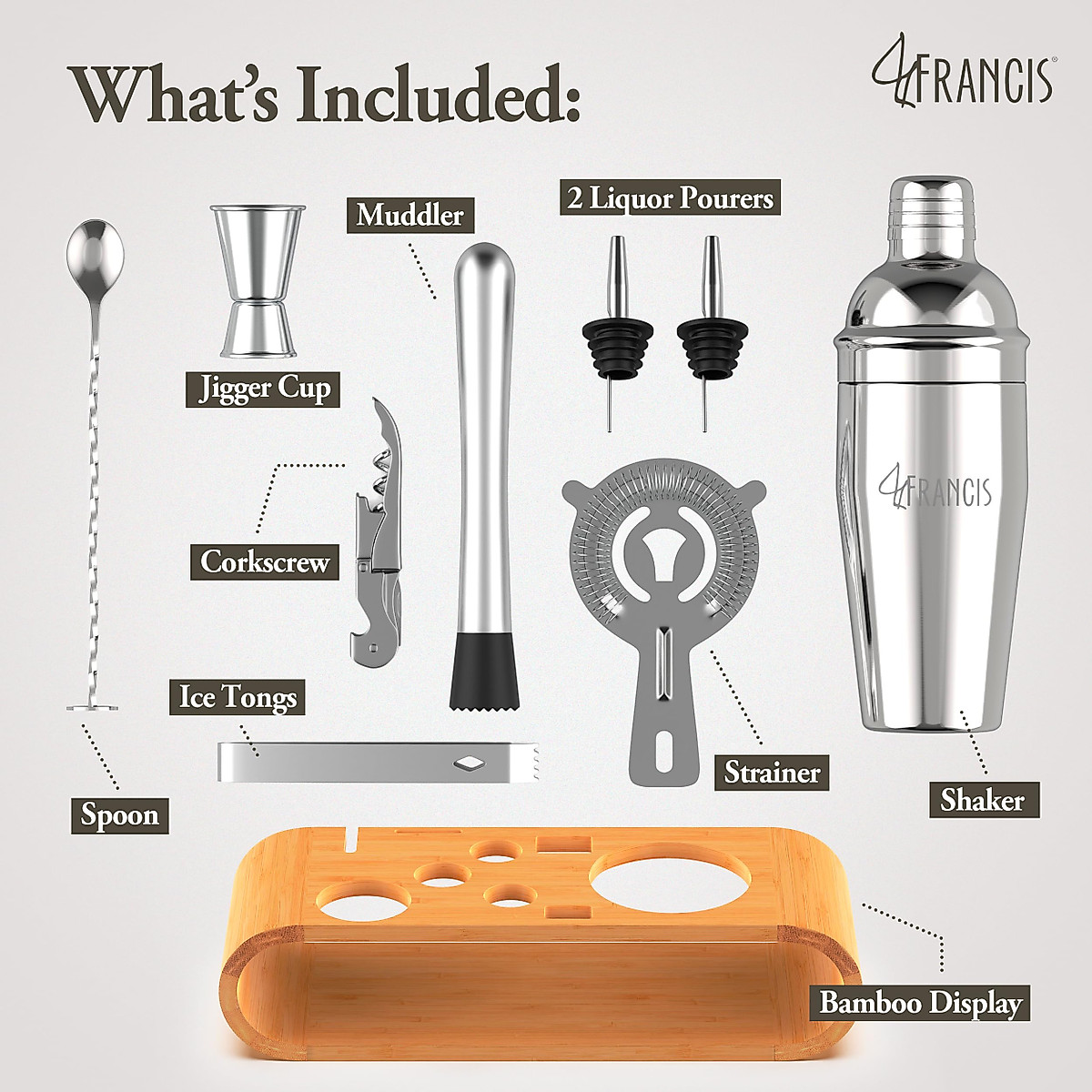 Cocktail Mixer Shaker Set Bartender Kit Set with 10 Bartending/Mixologist Tools for Home Bar, Party Bar, Bar Cart Decor