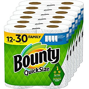 Bounty Quick-Size Paper Towels, White, 12 Family Rolls = 30 Regular Rolls (Packaging May Vary)