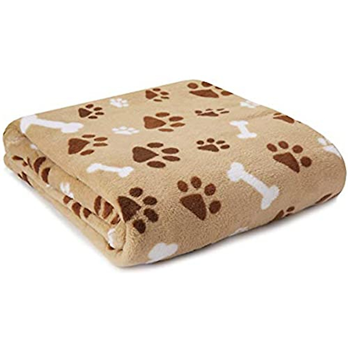 JustHome Fun Print Soft Cozy Lightweight 50 x 60 Fleece Throw Blanket (Tan with Brown and White Puppy Paw and Bone)