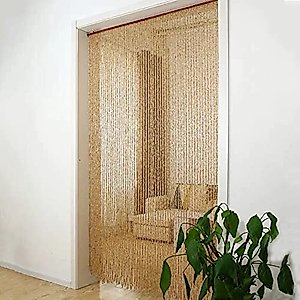 LEOSXA Bamboo Beaded Curtain Natural,String Bead Curtain Fly Screen Doors Cutain,Doorway Curtain Room Divider,Hanging Beads Blind Screen Curtain,for Partition Room,Customizable (100 stran