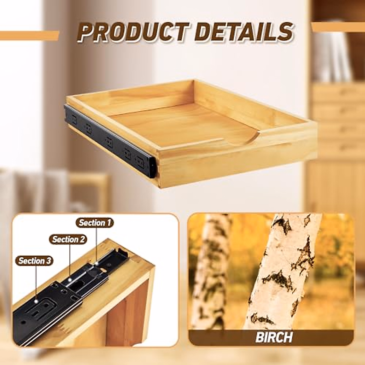 Soaoo 2 Pcs Pull out Drawers for Kitchen Cabinets Assembled Roll out Cabinet Organizer Corner Sliding Drawers for Inside Cabinets, 14”W x 21”D, Requires At Least 14.6” Cabinet Opening