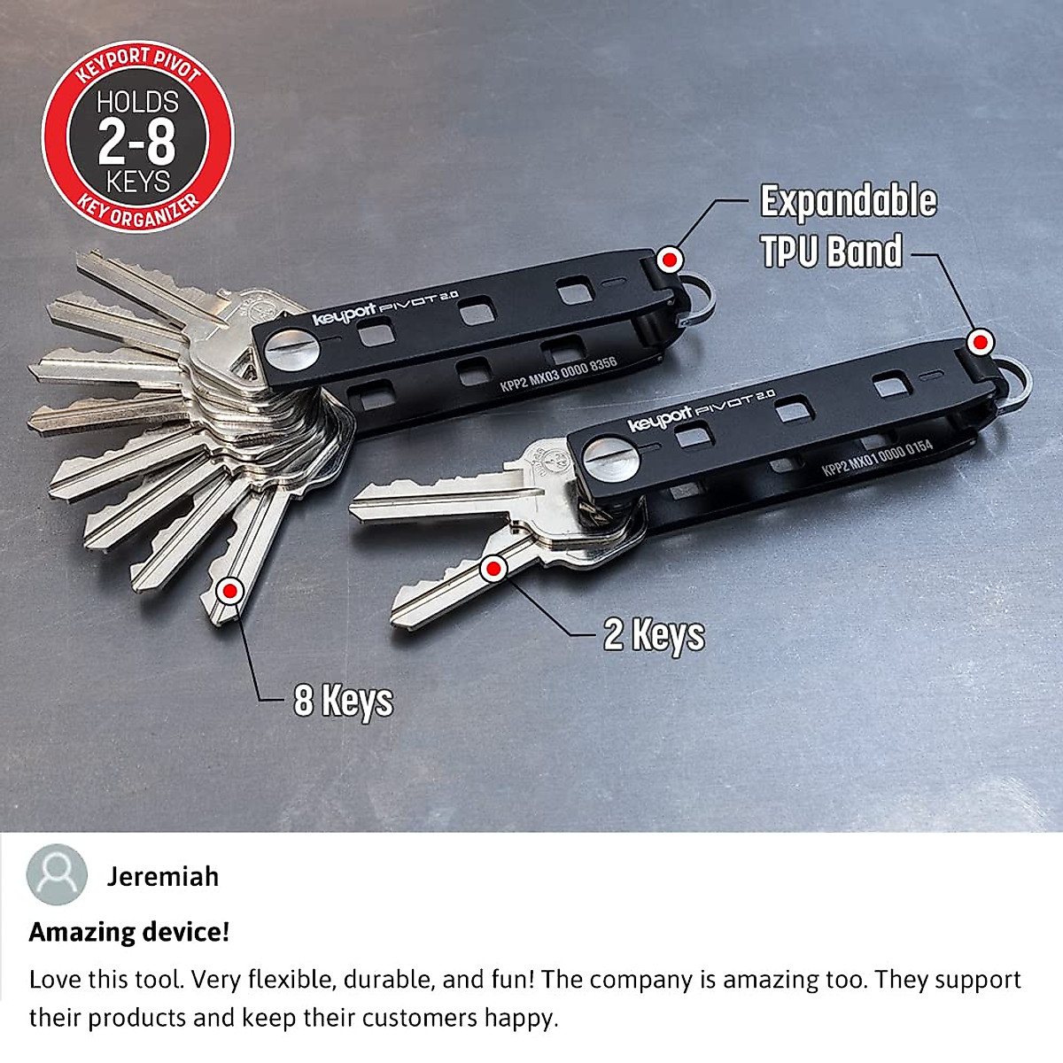 Keyport Pivot 2.0 Essential Bundle - Premium Multitool Keychain | Key Organizer + Keychain Flashlight + Bottle Opener + Lost & Found ALL-IN-ONE | Modern Keychain | Aircraft Aluminum (Black)