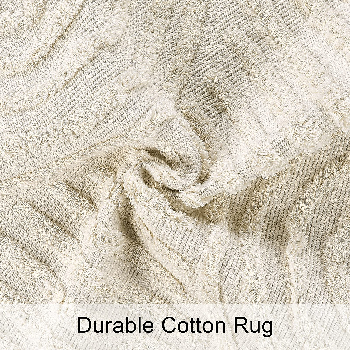 Lanffia Boho Runner Rug 2x6, Beige Bathroom Runner Washable Tufted Rainbow Rug with Tassels Indoor Farmhouse Neutral Floor Carpet for Kitchen Hallway Laundry Doorway Bedroom Living Room