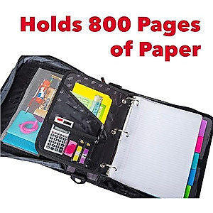 Case-it The Dual 2.0 Zipper Binder - Two 2 Inch D-Rings - 5 Subject File Folder - Multiple Pockets - 800 Sheet Capacity - Comes with Shoulder Strap - Black Dual-301