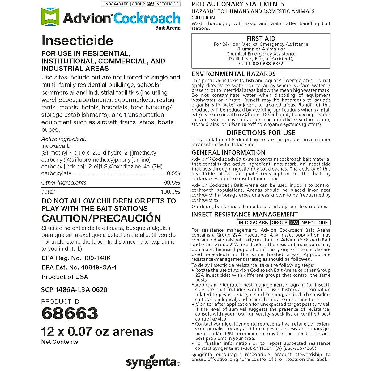 (Case of 10) Syngenta Advion - Advion Cockroach Bait Station, 12 Count