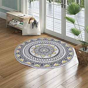 Boho Round Rugs,3ft Non Slip Throw Area Rug,Fluffy Machine Washable Bedroom Carpet,Living Room Decor Carpet,Faux Fur Area Rugs for Bathroom Bedroom Yellow