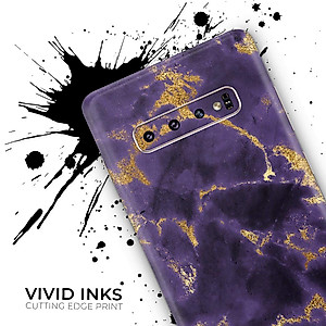 DesignSkinz Purple Marble & Digital Gold Foil V3 Protective Vinyl Decal Wrap Skin Cover Compatible with The Samsung Galaxy S20 (Screen Trim & Back Glass Skin)