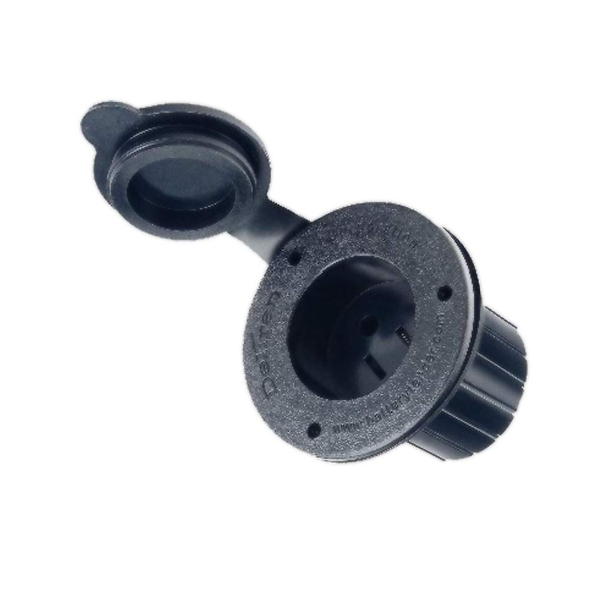 Battery Tender Marine AC - Black Plug Power Port Receptacle - AC Power Flanged Port Inlet Plug - High Grade AC Electrical Connection Adapter with Cap Cover for Boats - 024-0004-BK