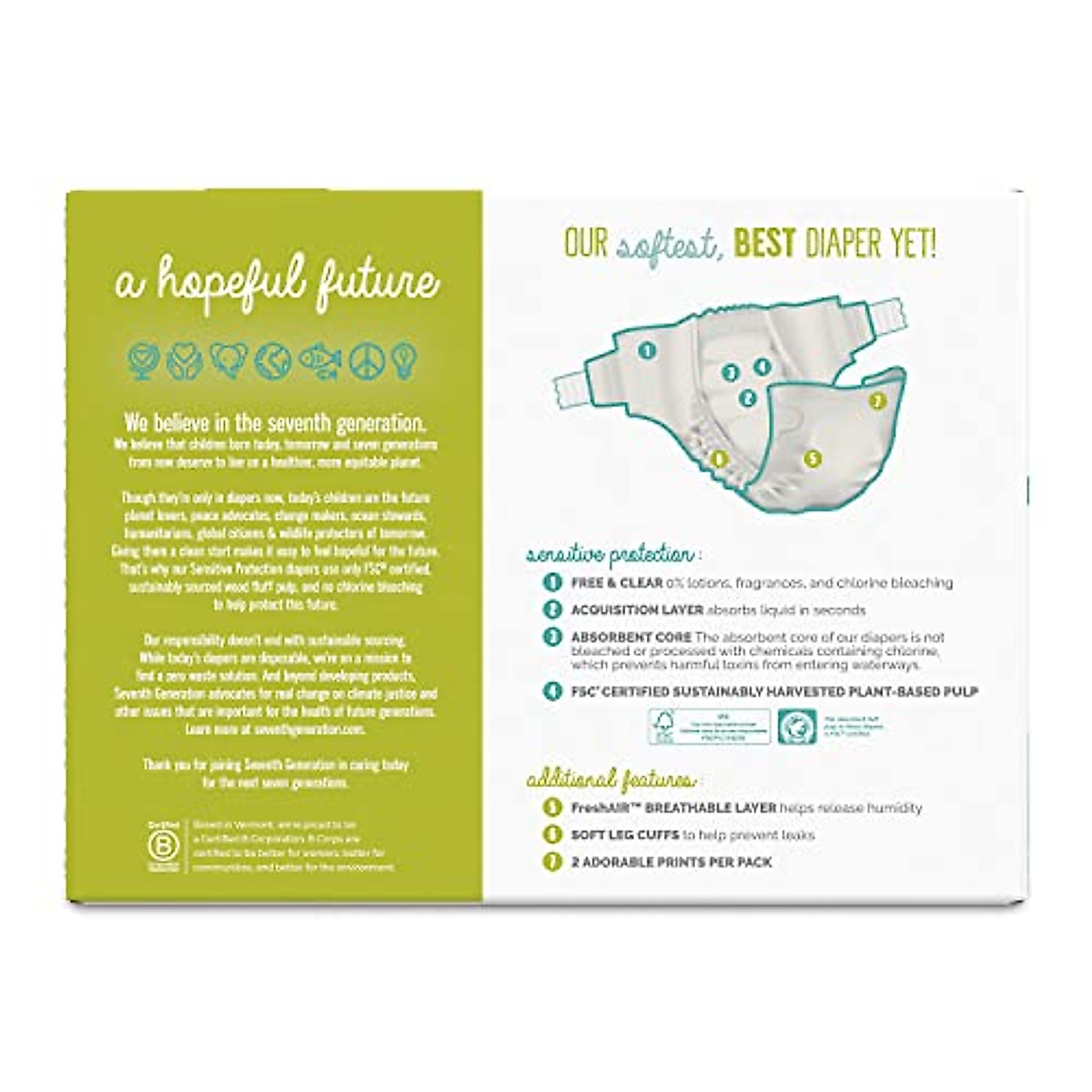 Seventh Generation Baby Diapers Size 5 Diapers Protection Diapers Chlorine Free Size 5, 132 Count