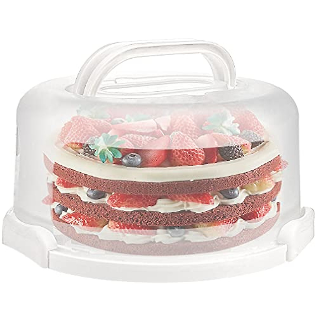 Yesland Cake Carrier with Collapsible Handle - White Cake Container and Holder with Lid - Portable Plastic Round Cake Cover for 10 inch Cake, Pies, Cookies, Nuts, Muffins, Cupcakes and Fruit