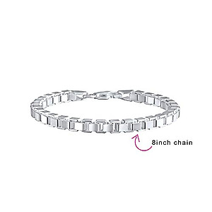 Unisex Solid Mirror Venetian Box Link Chain Bracelet For Men Teen .925 Sterling Silver Made In Italy 8 Inch