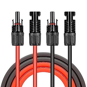HQST Solar Panel Extension Cable 20 Feet 10AWG with Female and Male Connector Solar Panel Adaptor Kit Tool (20FT Red + 20FT Black)