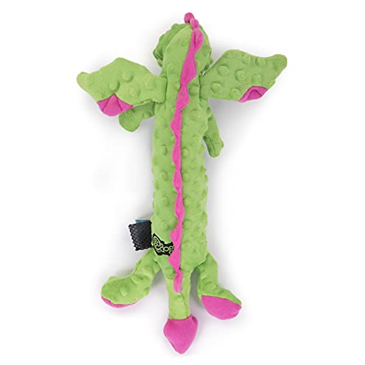 goDog Bubble Plush Skinny Dragons Squeaky Plush Dog Toy, Chew Guard Technology - Green, Large